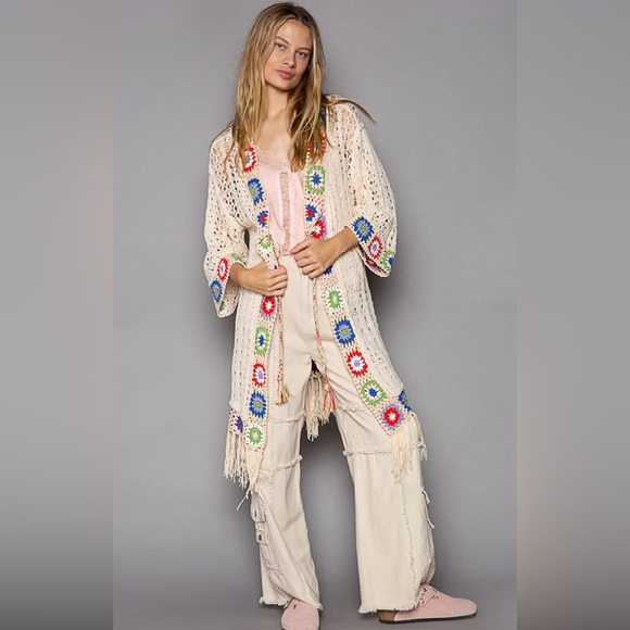 POL | Sweaters | Pol Granny Square Tie Front Long Cardigan | Poshmark